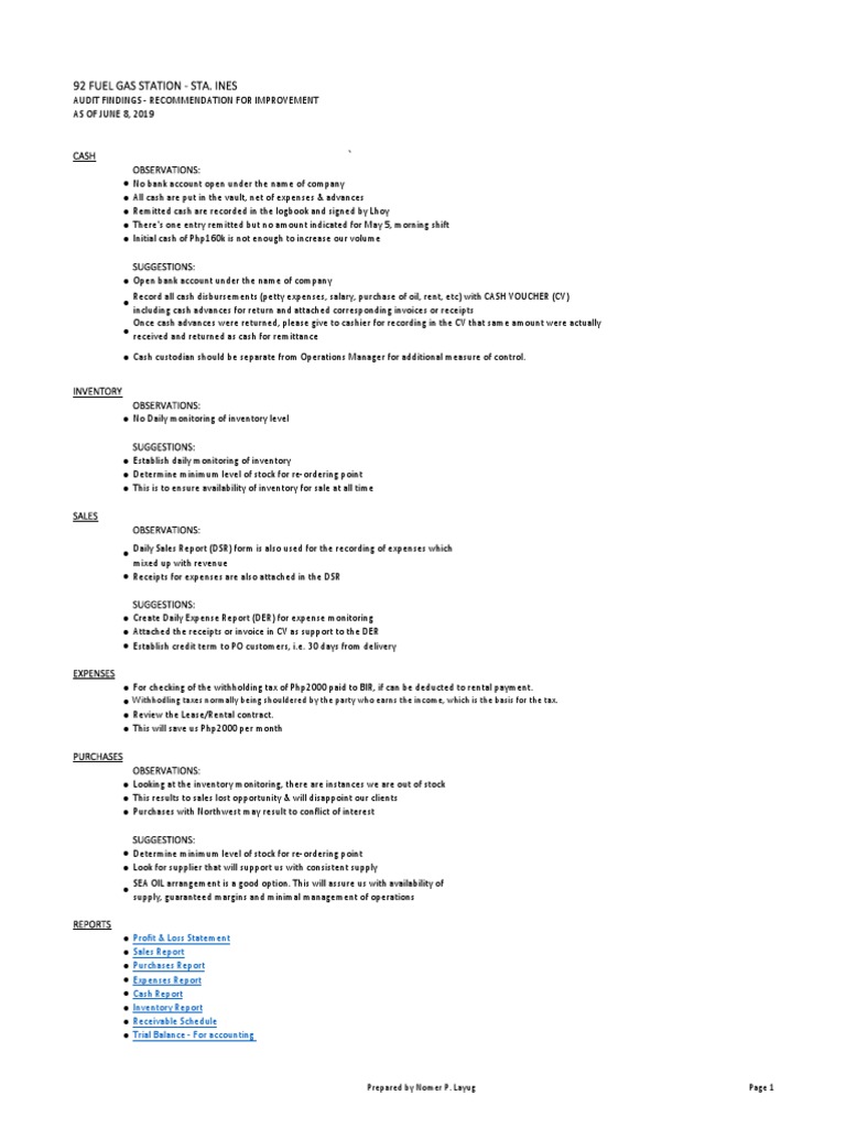 Fuel Station Audit and Profit Analysis | PDF | Expense | Return On ...