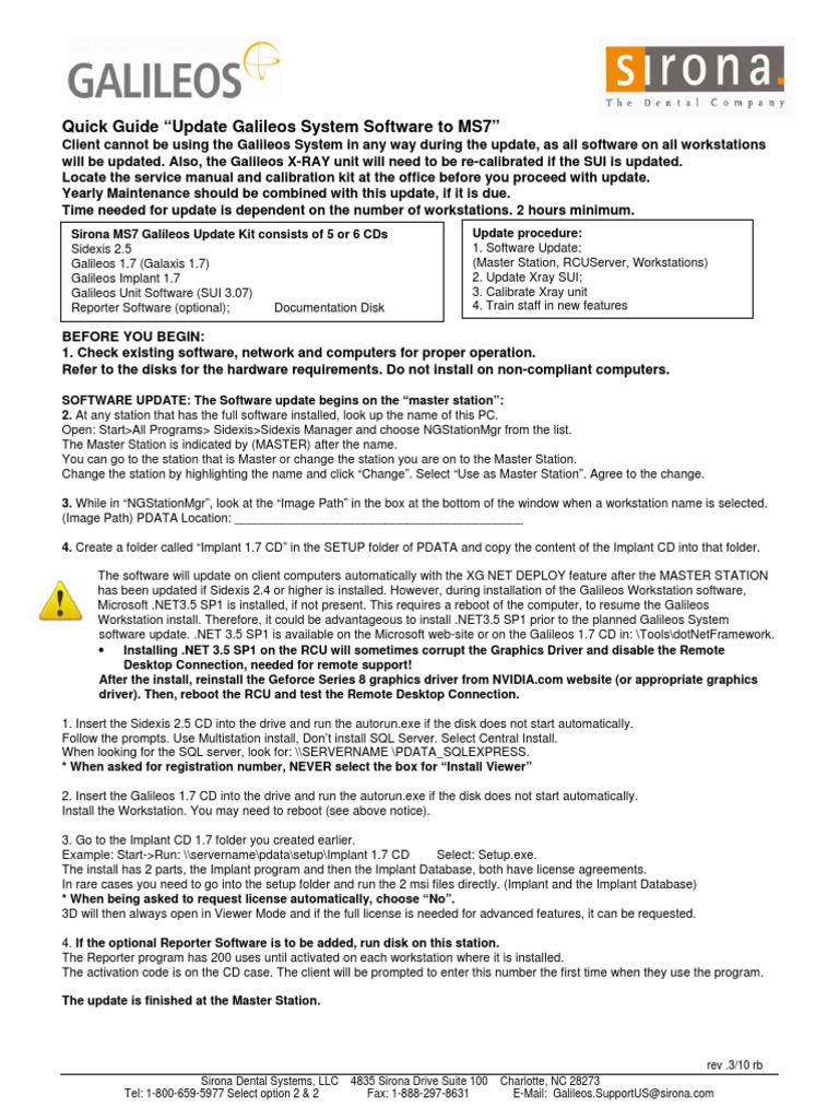 Update Galileos System Software To MS7 - Sirona Support | PDF | Remote ...