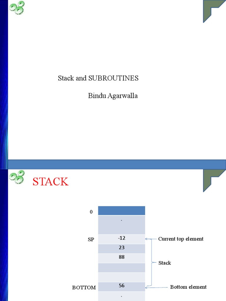 Stack and SUBROUTINES Bindu Agarwalla | PDF | Subroutine | Computing
