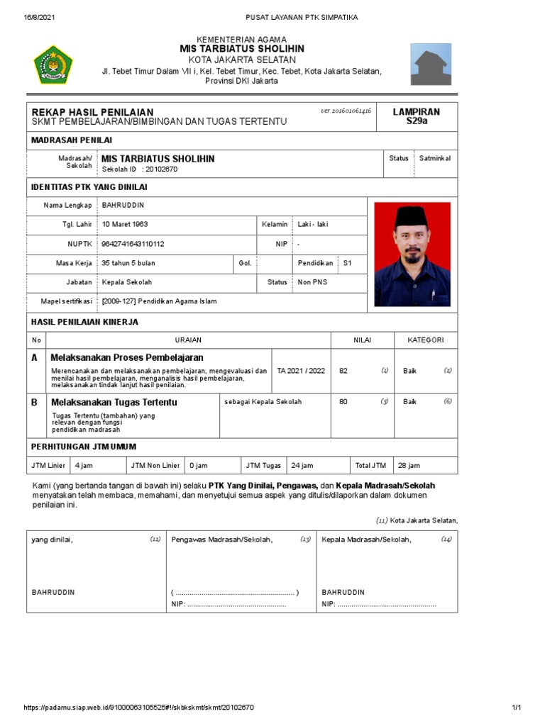 Rekap Hasil Penilaian Kinerja PTK | PDF