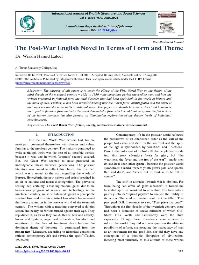 The Post-War English Novel in Terms of Form and Theme | PDF | Novels ...