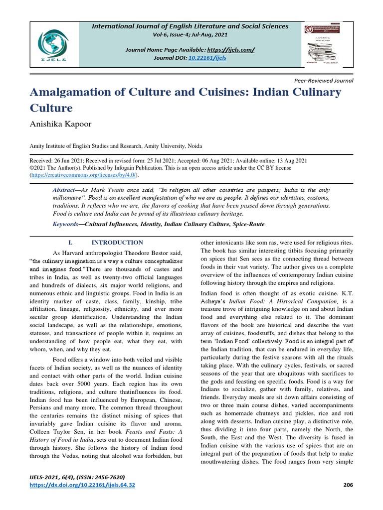 Amalgamation of Culture and Cuisines: Indian Culinary Culture | PDF ...