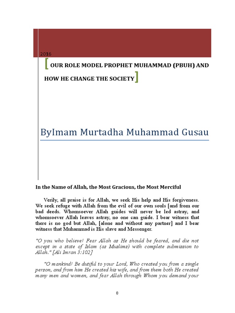 Our Role Model Prophet Muhammad Pbuh and | PDF | Muhammad | Prophets ...