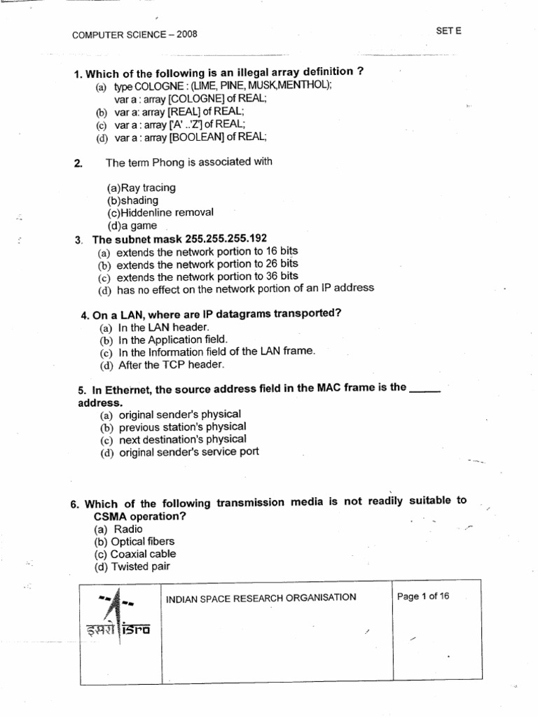 Computer Science Exam Questions 2008 | PDF | Computers | Technology ...