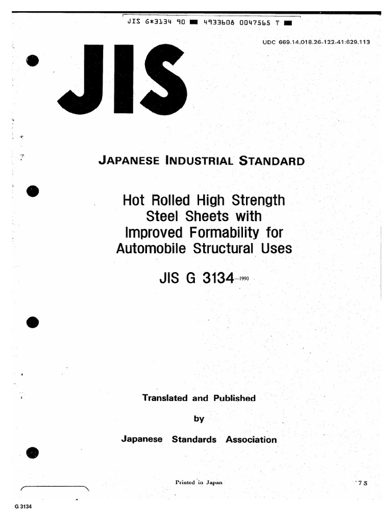 JIS-G3134-1990-Hot Rolled High Strength Steel Sheets | PDF | Technology ...