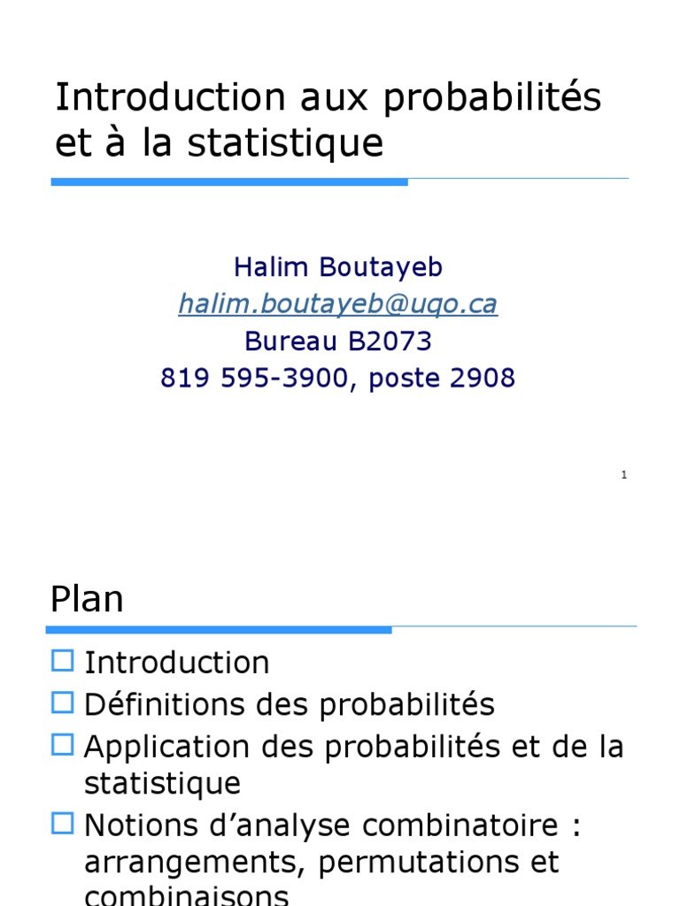 MAT1243 - Cours1 - Introduction Aux Probabilités Et À La Statistique ...