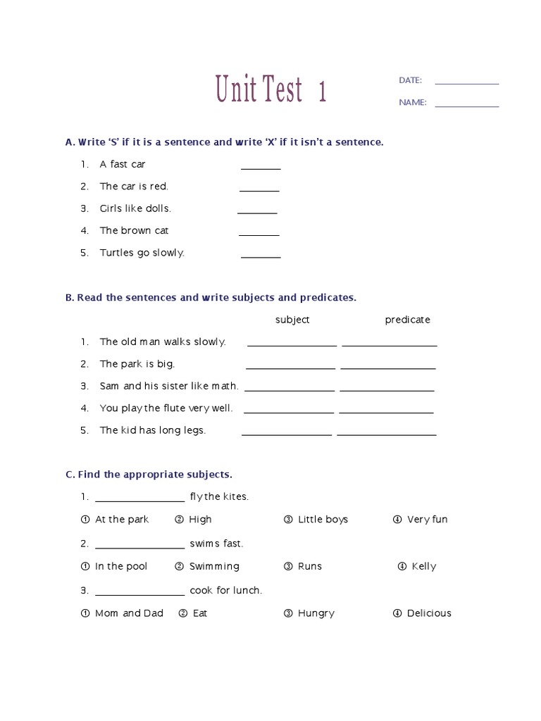 Grammar in Focus 1 Unit Tests 1-5 | PDF | Adjective | Object (Grammar)