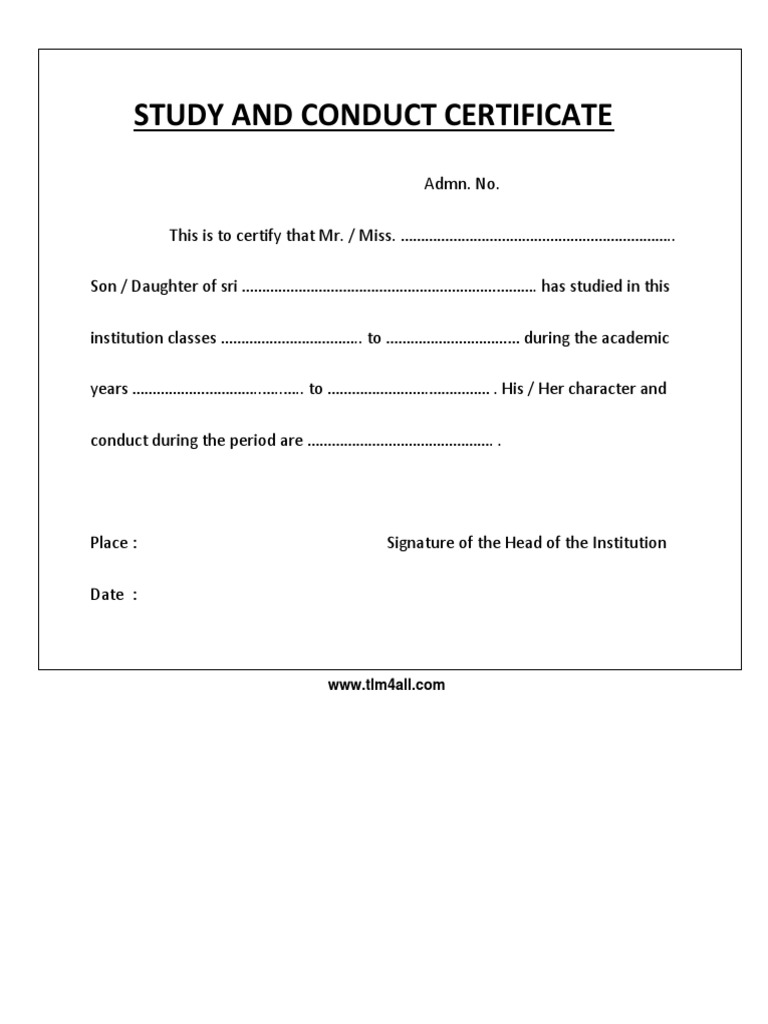 Study and Conduct Certificate | PDF