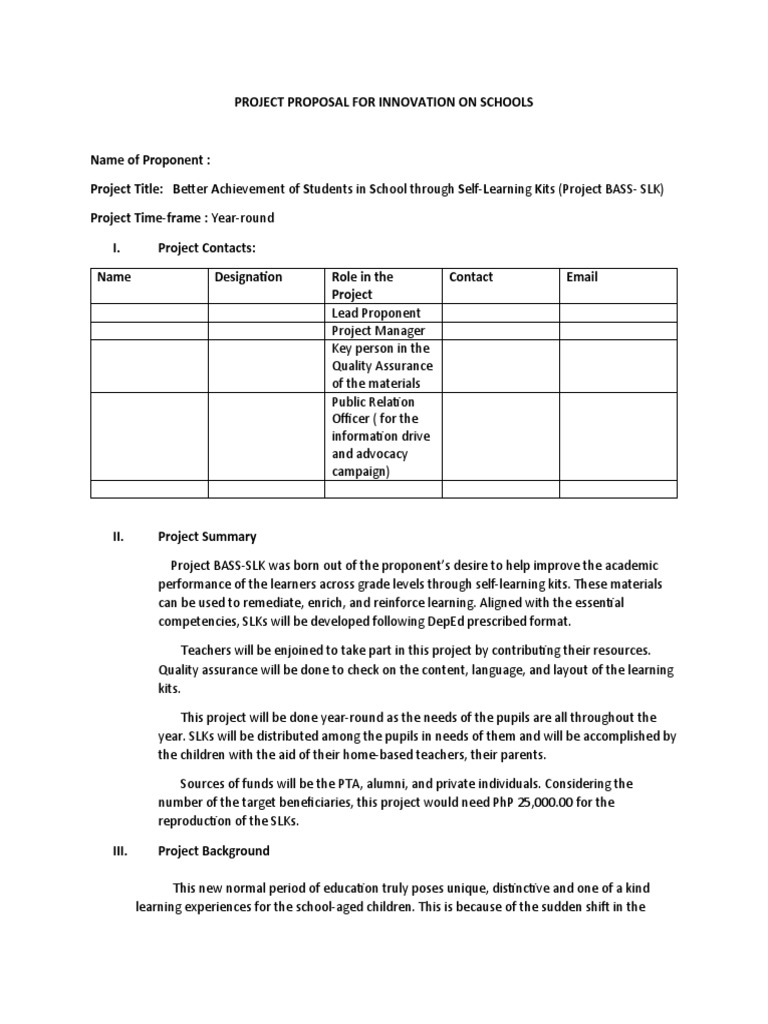 School Innovation Project Proposal: SLKs | PDF | Learning | Teachers