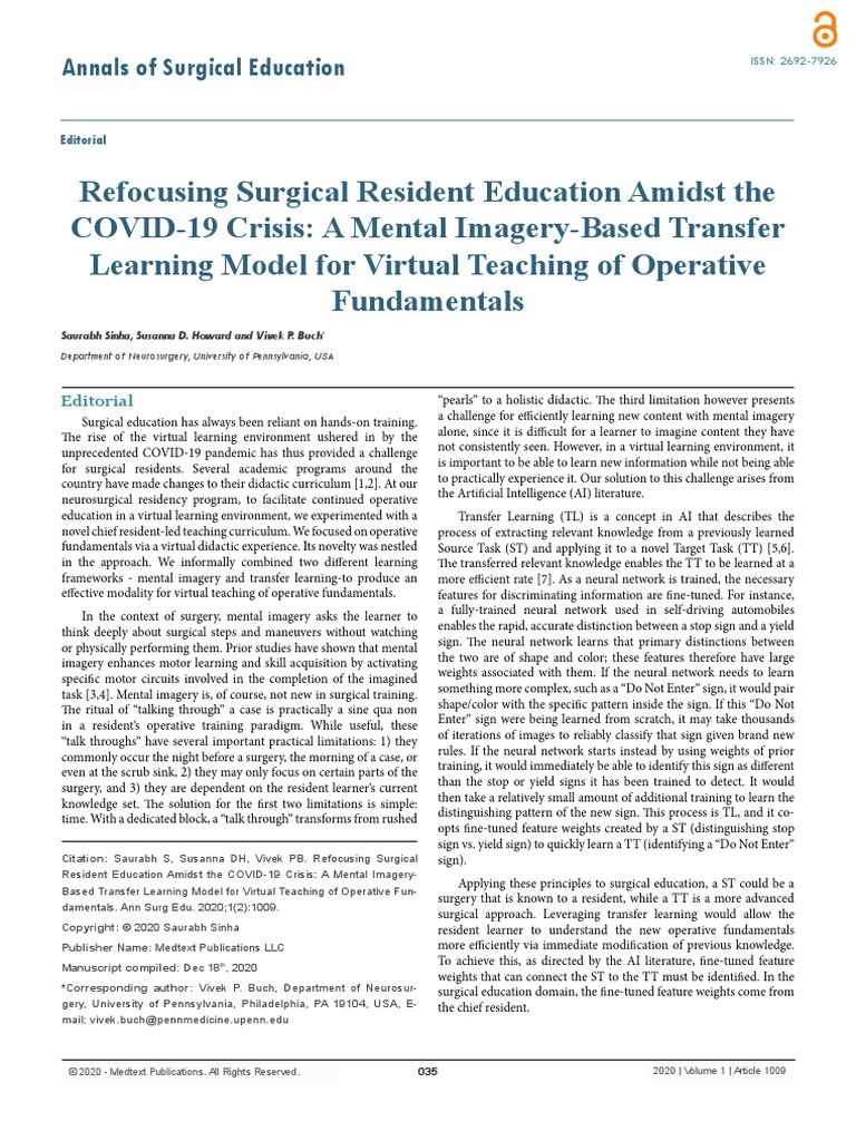 Refocusing Surgical Resident Education Amidst The COVID-19 Crisis: A ...