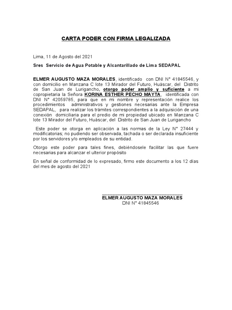 Carta Poder Con Firma Legalizada Pdf
