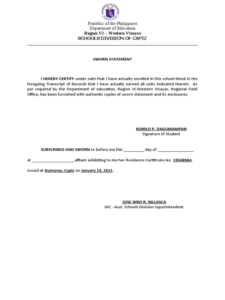 Sworn Statement | PDF | Administrative Law | Southeast Asia