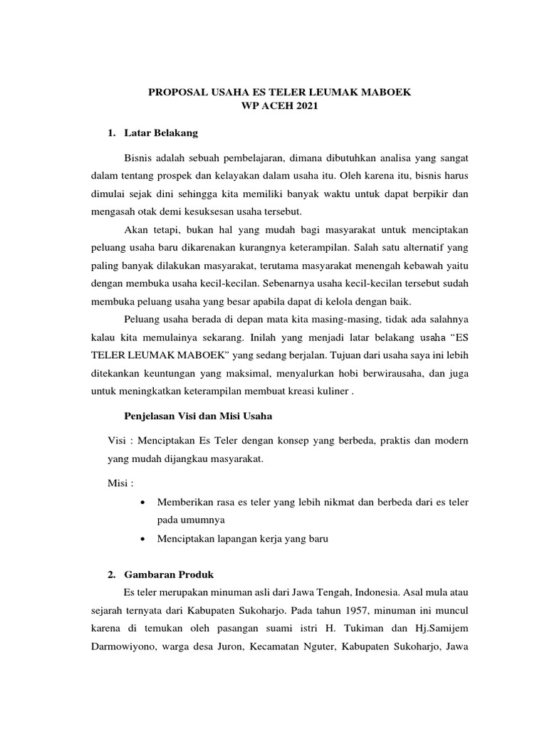 PROPOSAL USAHA Es Teler Leumak Mabok | PDF
