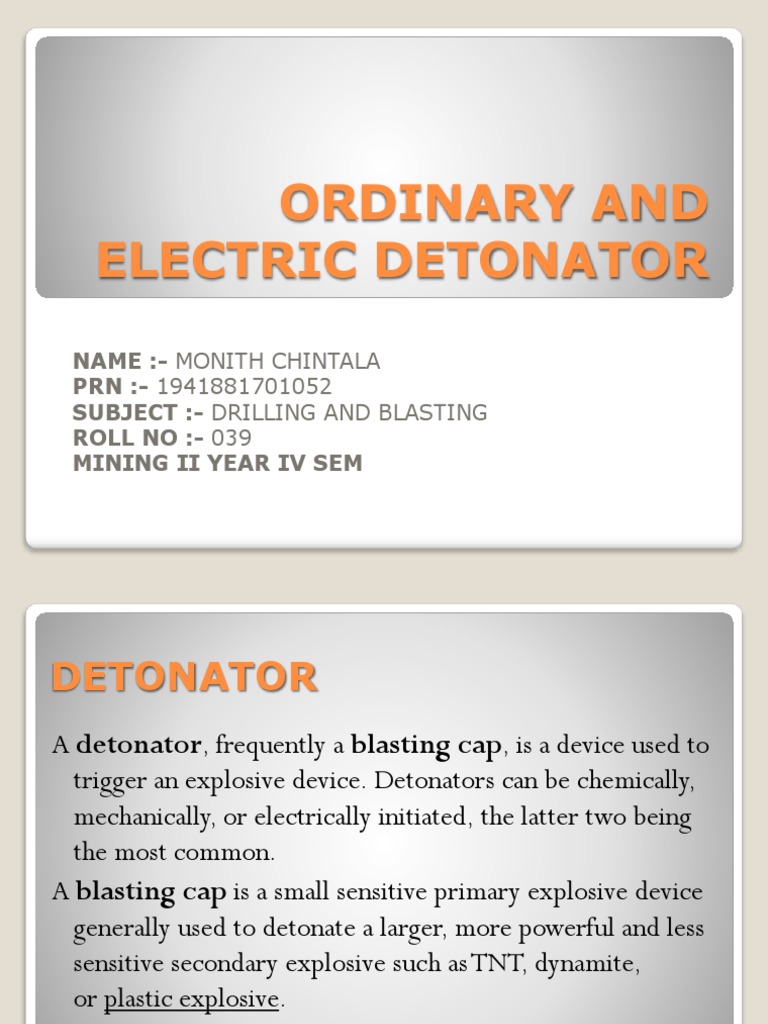 A Comprehensive Overview of Ordinary and Electric Detonators | PDF ...