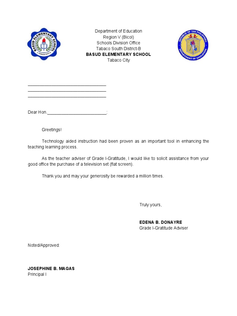 Request for Classroom TV Donation | PDF | Career & Growth | Social Science
