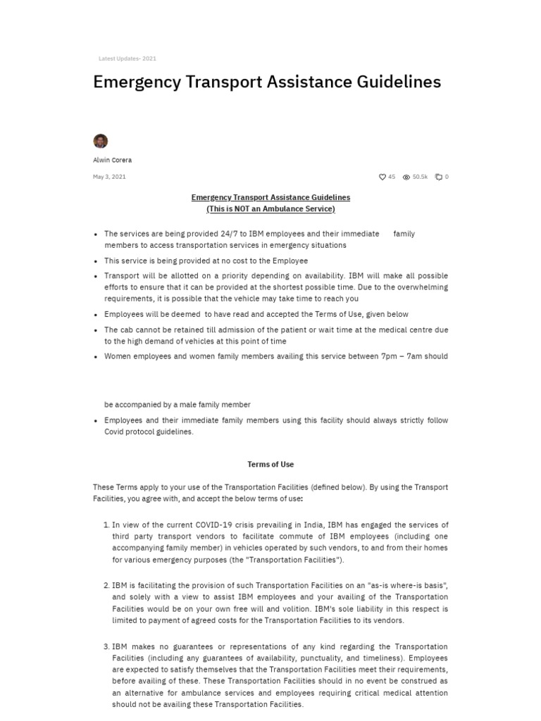 IBM India Benefits - Emergency Transport Assistance Guidelines | PDF ...