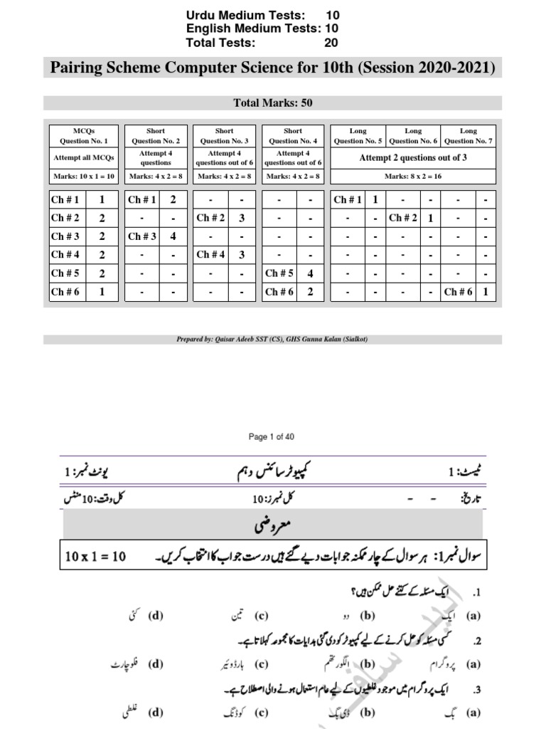 10th Computer Tests (ALP) | PDF