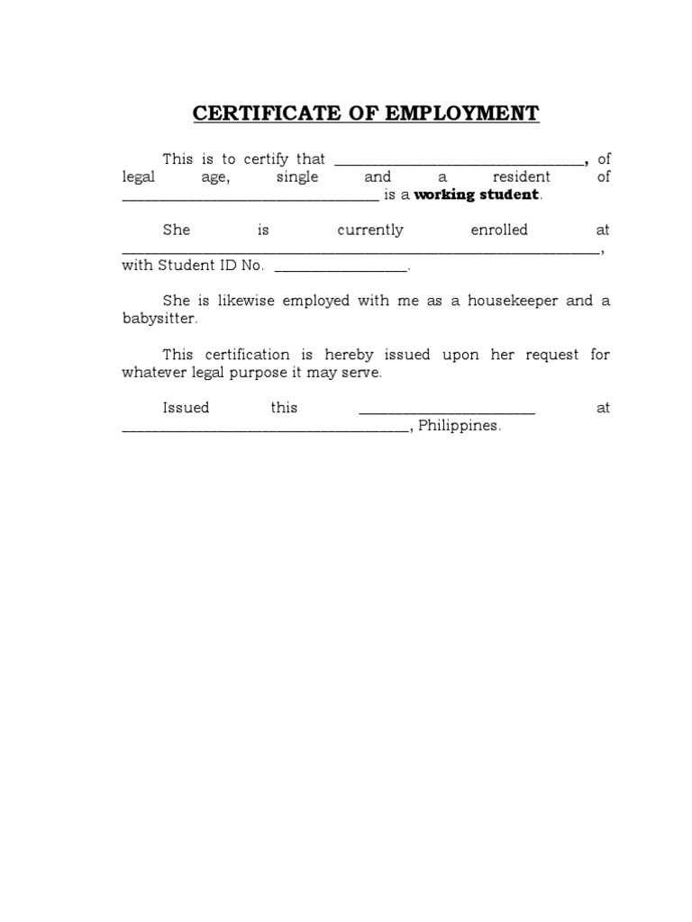 Certificate of Employment for Student | PDF