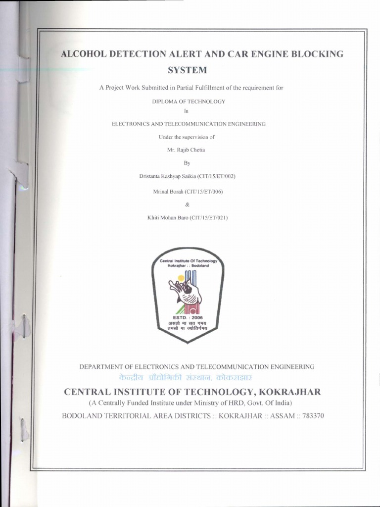 Alcohol Detection Alert and Car Engine Blocking System | PDF | Arduino ...