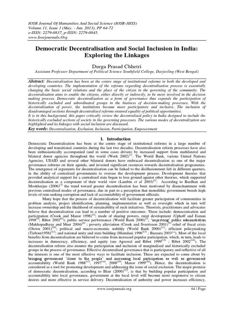 Democratic Decentralisation and Social I | PDF | Decentralization ...