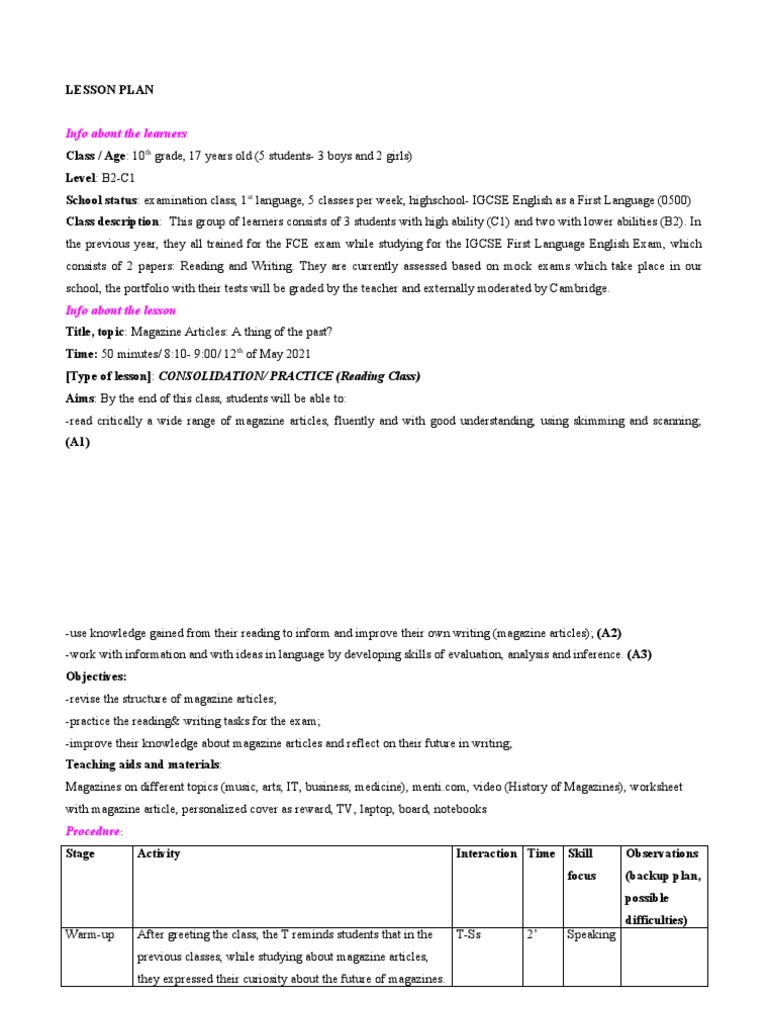 Lesson Plan 10th Grade | PDF | Test (Assessment) | Education Theory