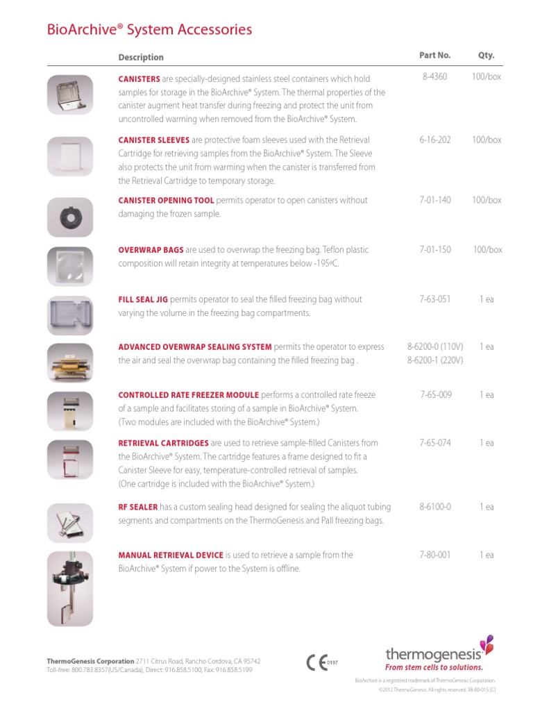 Bioarchive® System Accessories: Description No. Qty | PDF | Chemistry ...