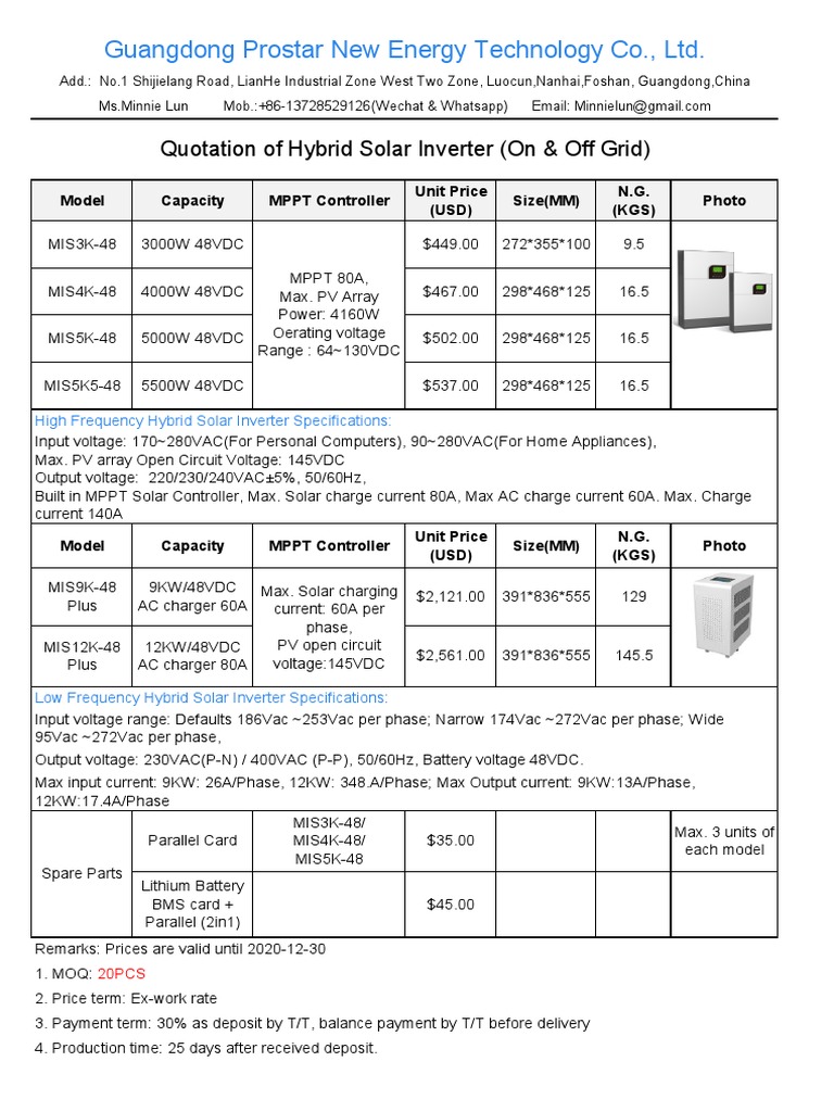 Hybrid Solar Inverter Price List | PDF | Power Inverter | Battery Charger