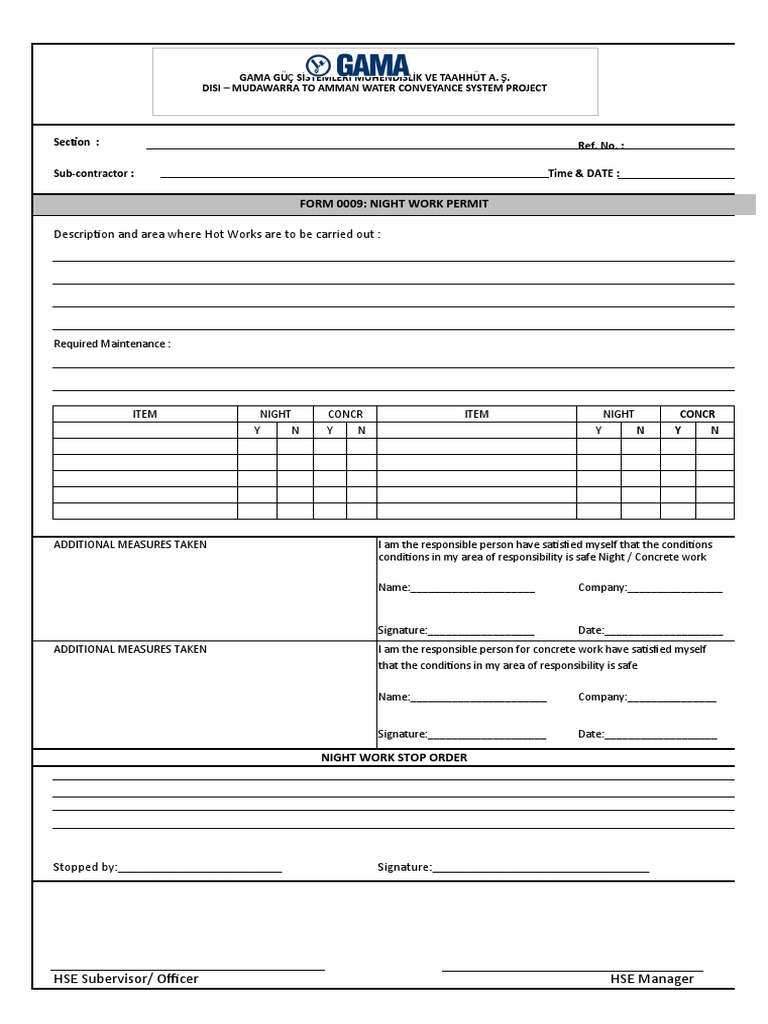 Night Work Permit | PDF