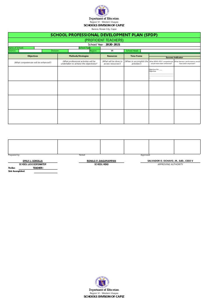 School Professional Development Plan (SPDP) : (Proficient Teachers ...