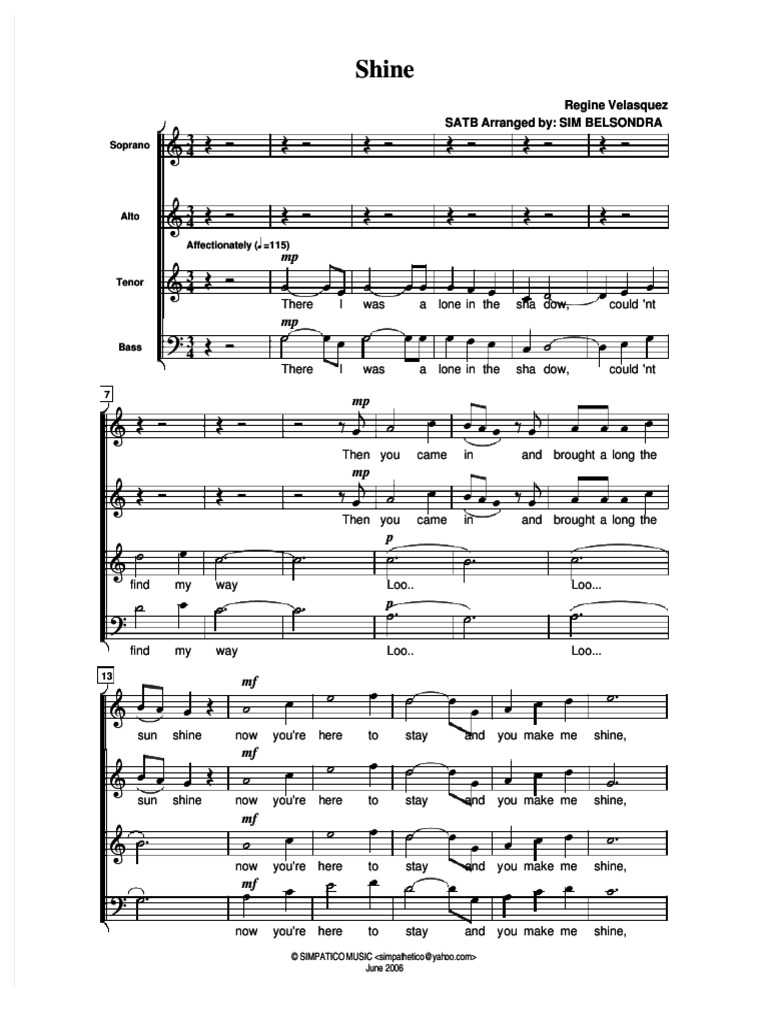 Shine Regine Velasquezsatb Compress | PDF | Music Performance | Choral ...