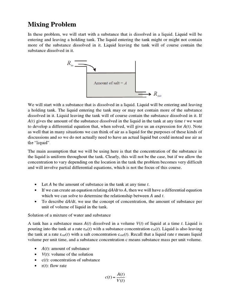 Mixing Problems Notes Pdf Concentration Solution