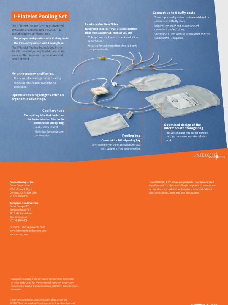 I-Platelet Pooling Set: Connect Up To 8 Buffy Coats Leukoreduction ...