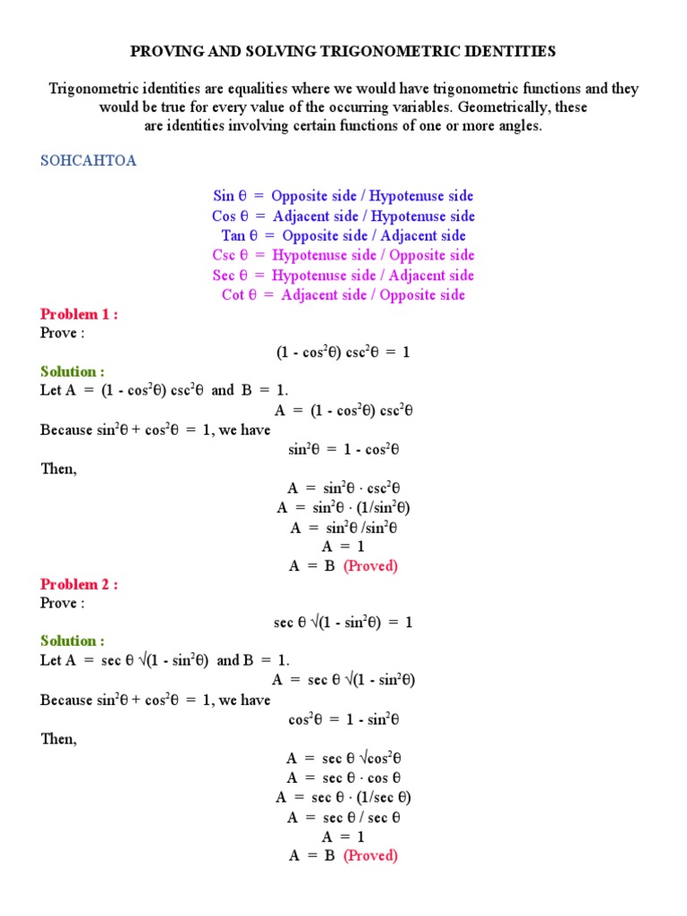 Trigonometric Identity Proofs | PDF | Euclidean Plane Geometry ...