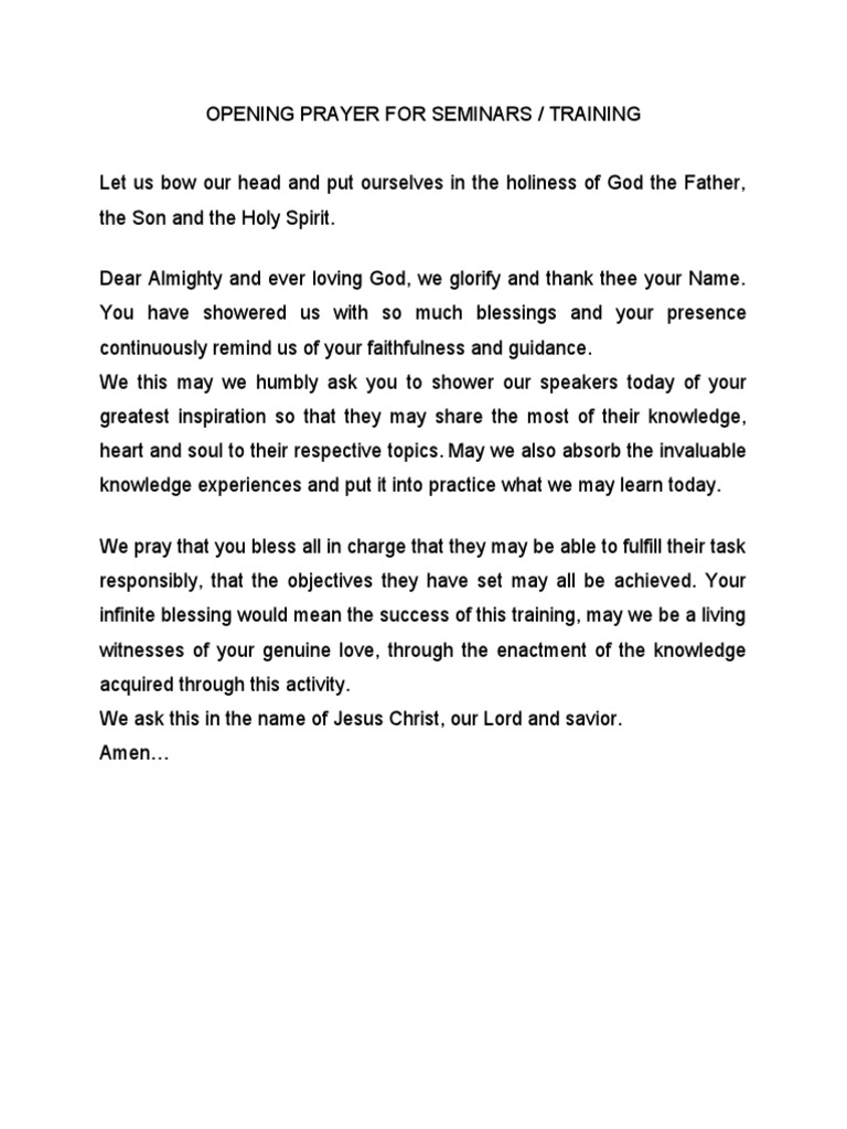 Opening Prayer For Seminars | PDF