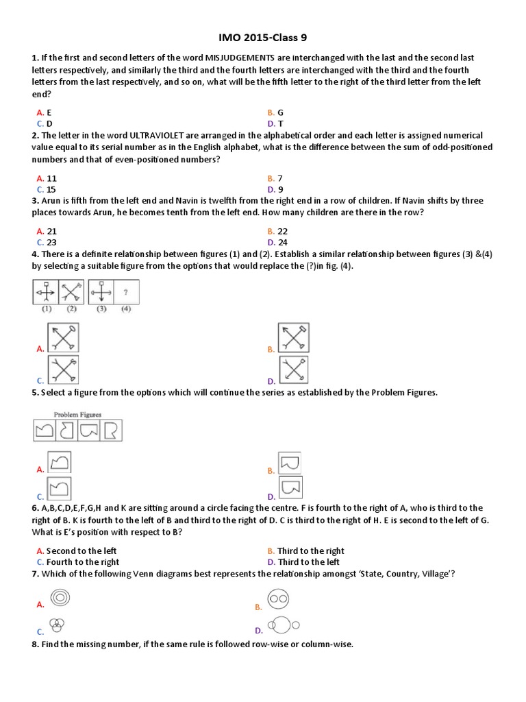 IMO 2015 Class 9 | PDF | Area | Circle