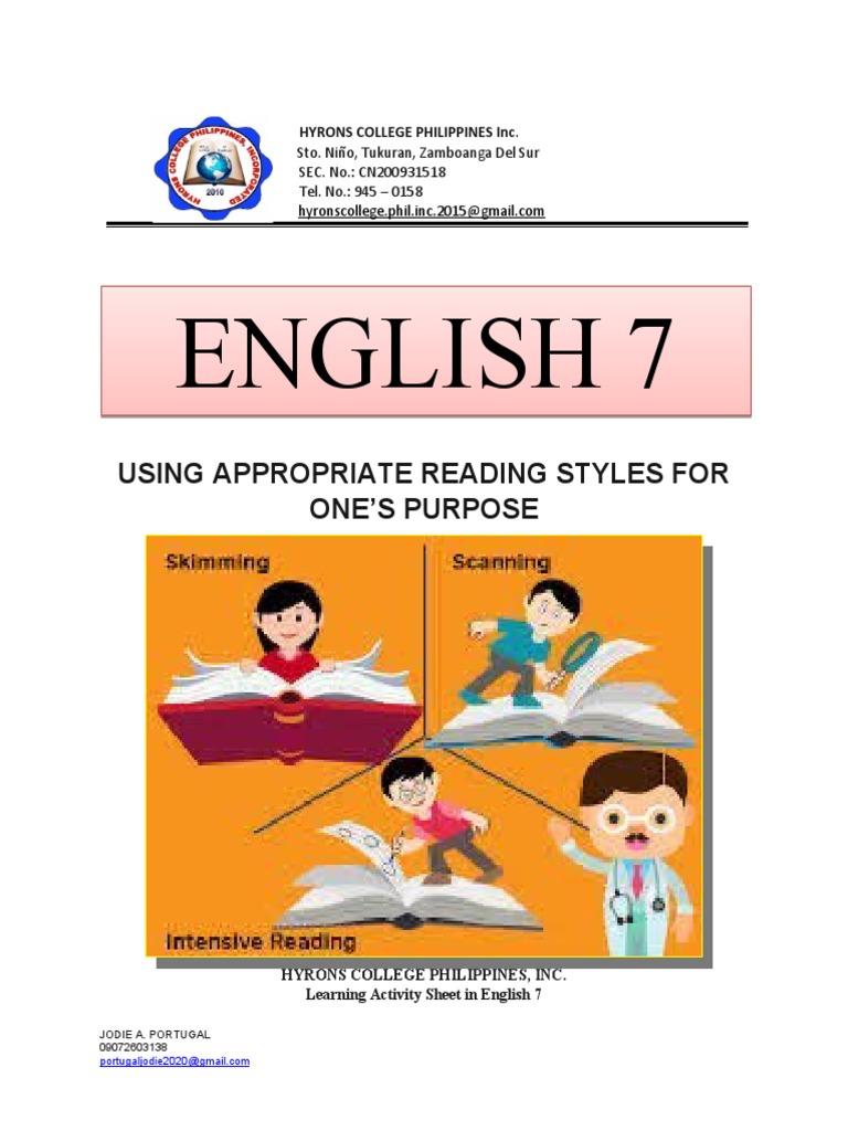 English 7: Using Appropriate Reading Styles For One'S Purpose | PDF ...