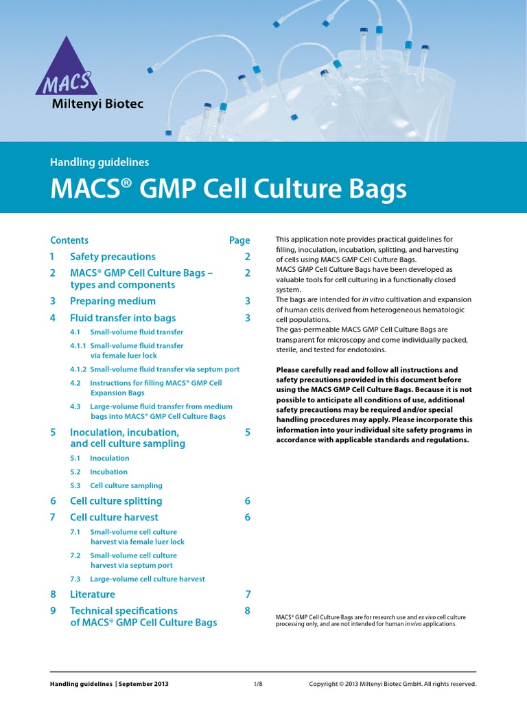 MACS® GMP Cell Culture Bags - Handling Guidelines | PDF | Syringe ...