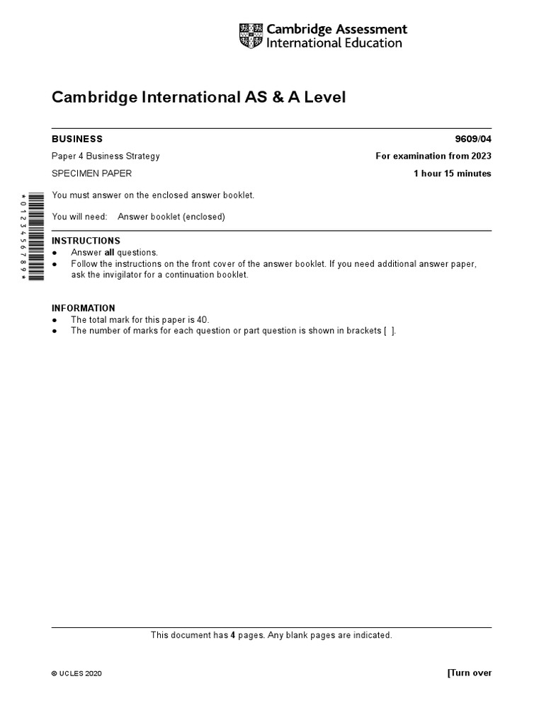 Cambridge International AS & A Level: BUSINESS 9609/04 | PDF | Human ...