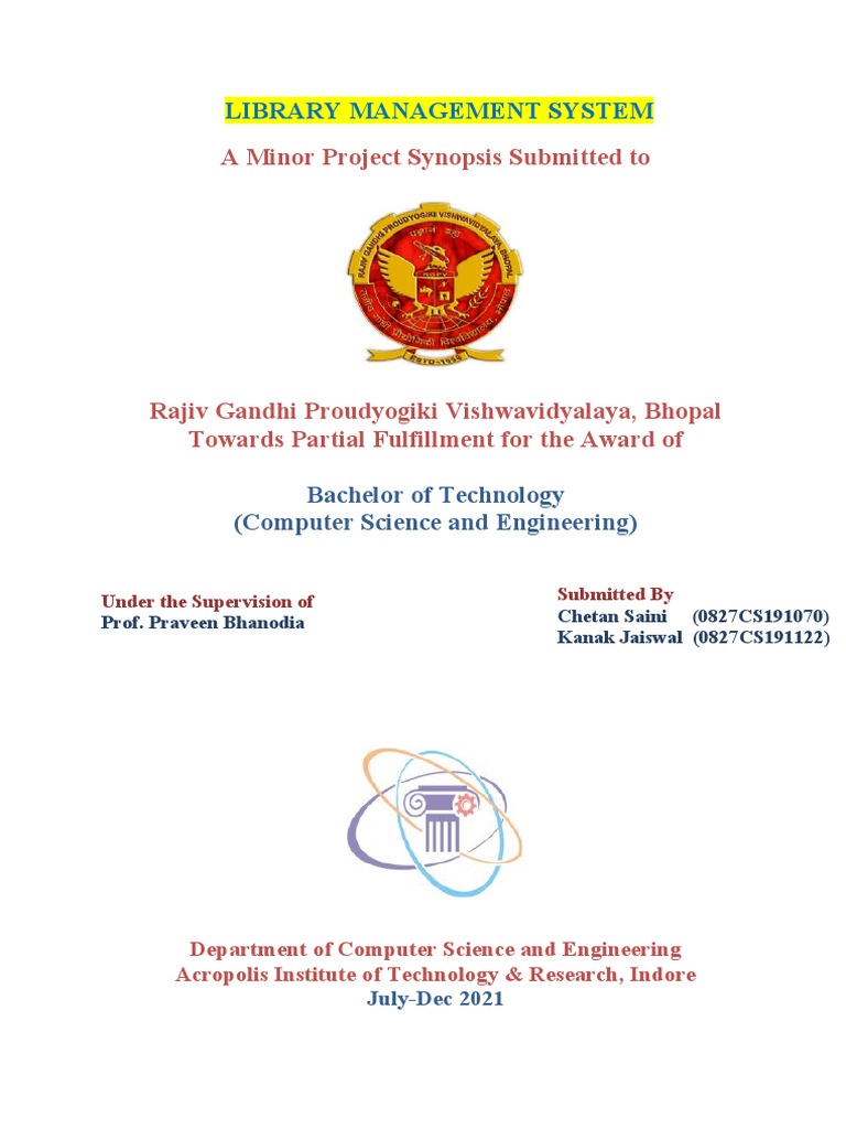A Minor Project Synopsis Submitted To: Library Management System | PDF ...