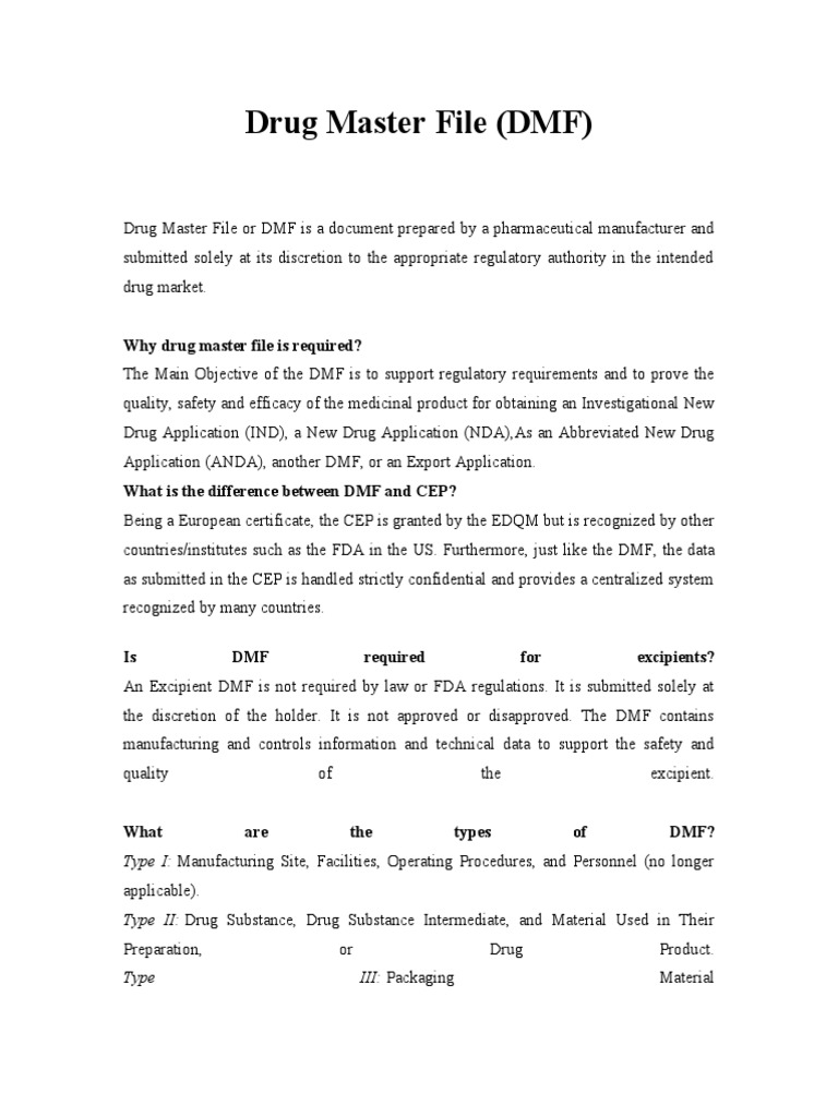 Drug Master File | PDF | Medicine | Pharmacology