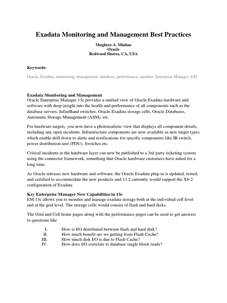 Exadata Monitoring and Management Best Practices | PDF | Computer Cluster | Databases