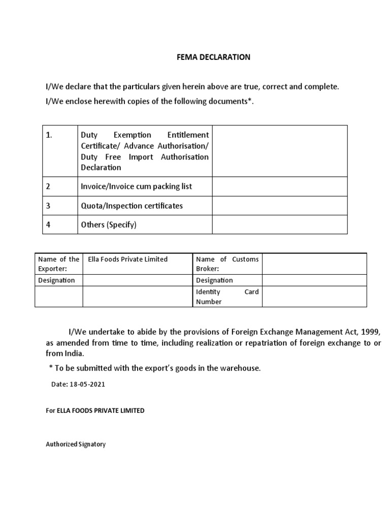 Export FEMA Scomet EVD Declr Format | PDF | Trade | Economies