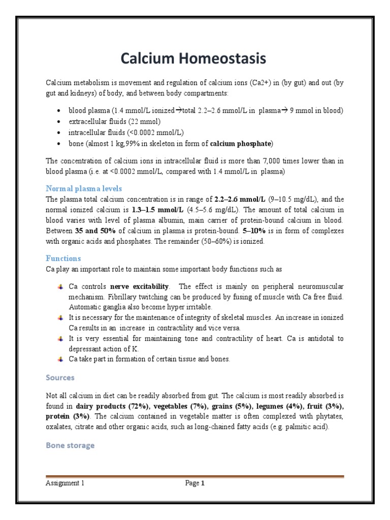 Calcium Homeostasis: Normal Plasma Levels | PDF | Calcium In Biology ...