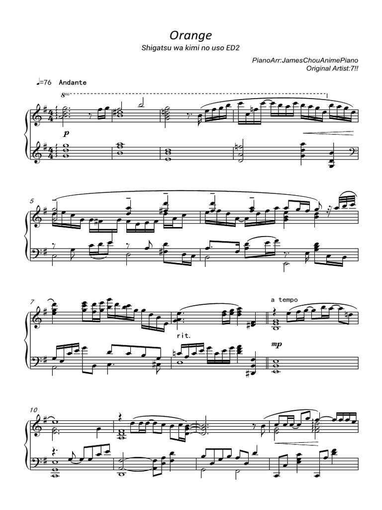 Orange (Piano by James) | PDF | Collation | Phonétique