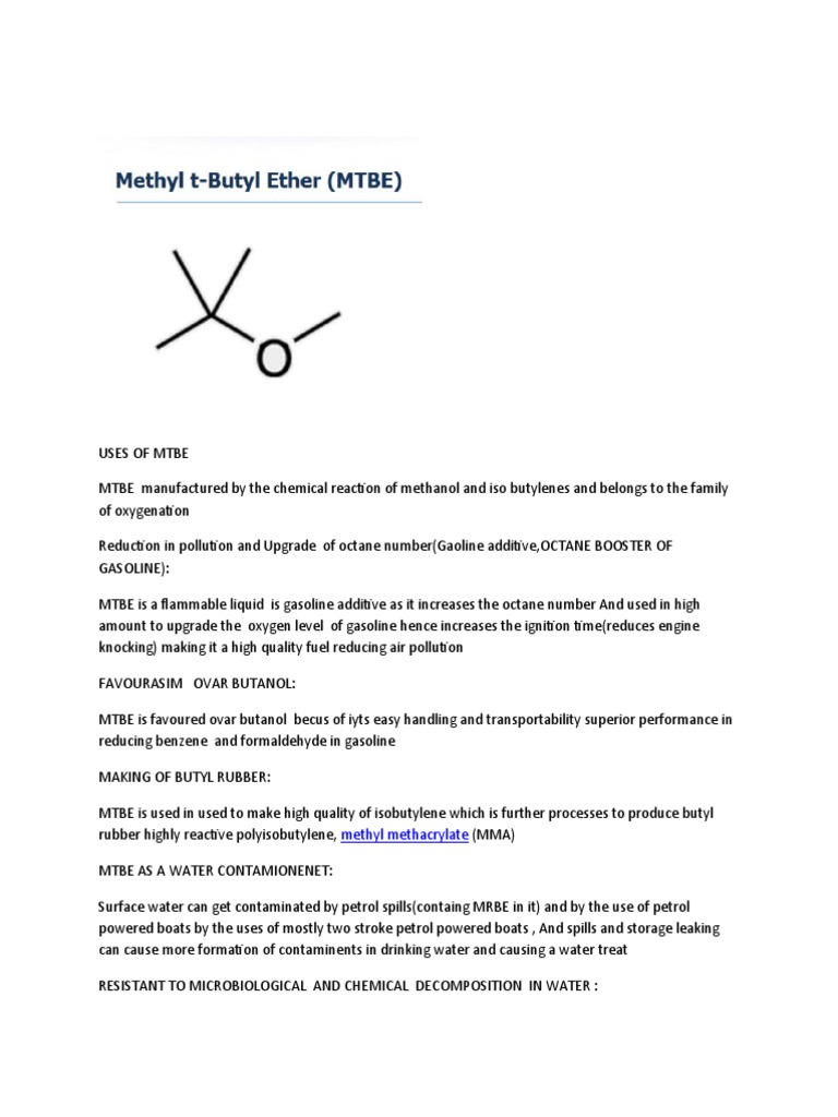 Uses of Mtbe | PDF | Gasoline | Chemistry