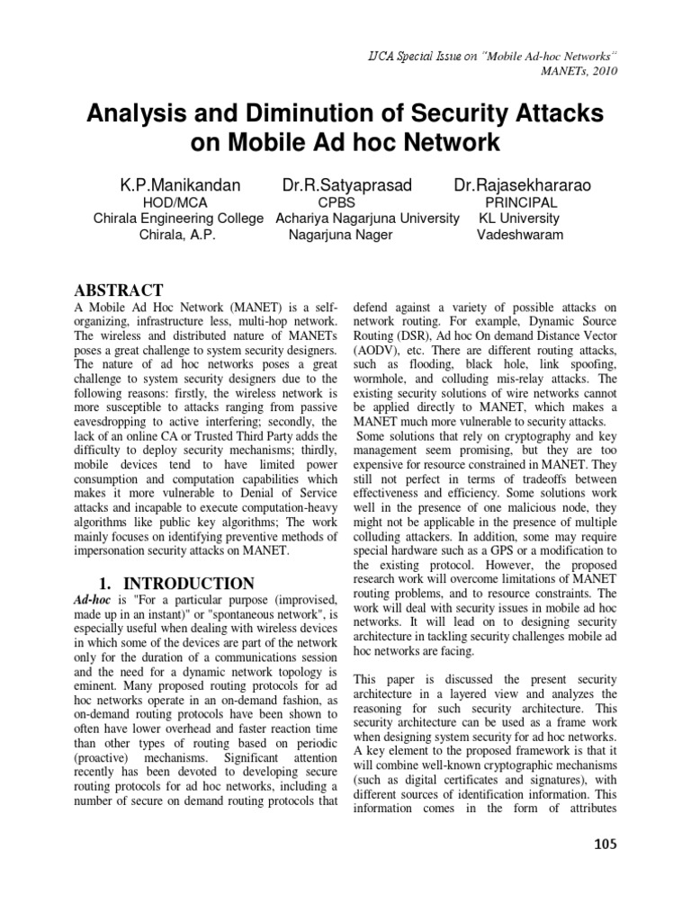 Analysis And Diminution Of Security Attacks On Mobile Ad Hoc Network Pdf Wireless Ad Hoc
