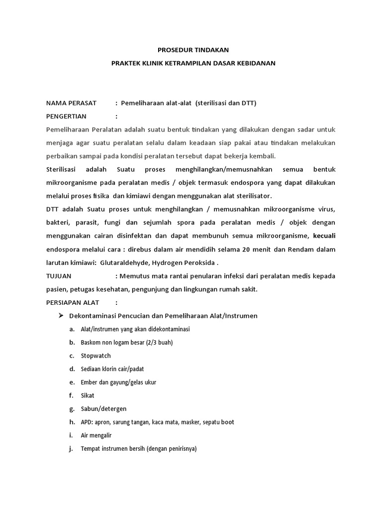 PROSEDUR Pemeliharaan Alat2 Sterilisasi Dan DTT | PDF