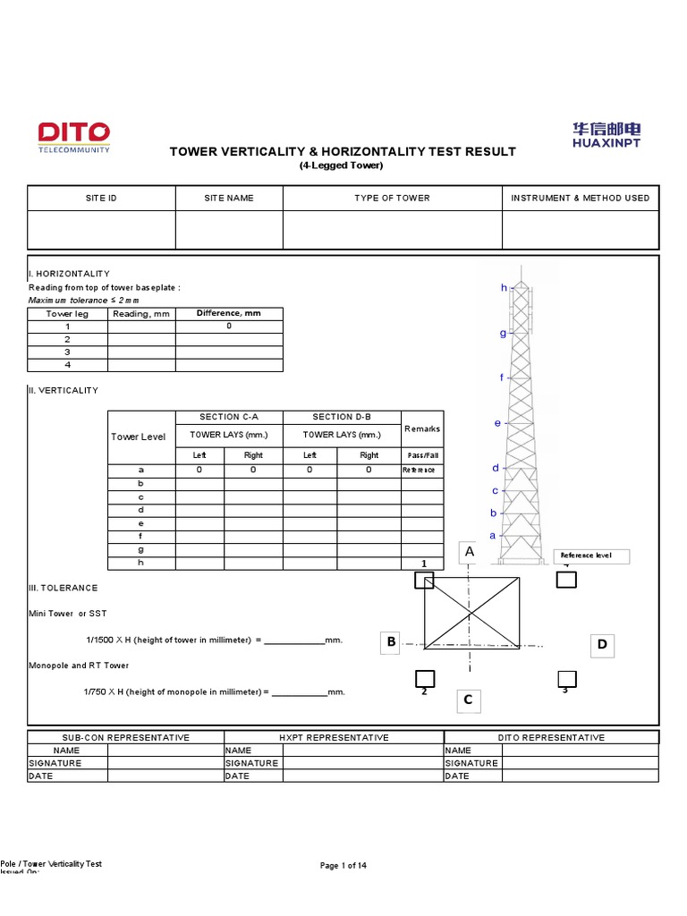 Tower Verticality & Horizontality Test Result | PDF | Equipment ...