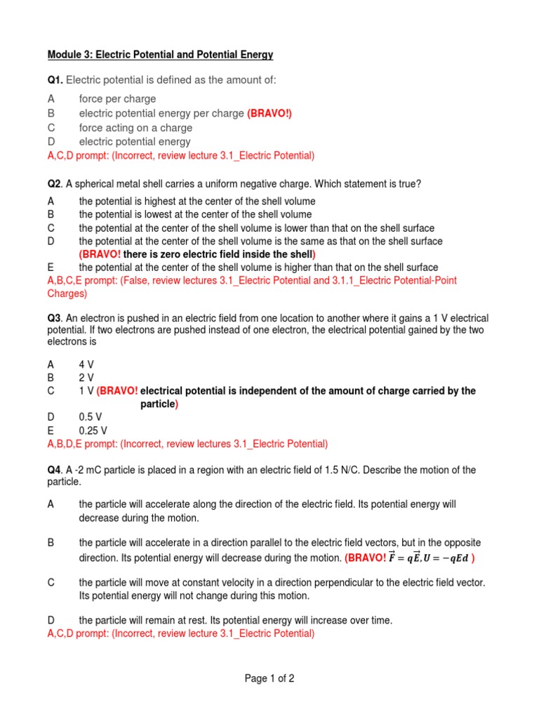 Module3 MCQ | PDF | Electric Charge | Electric Field