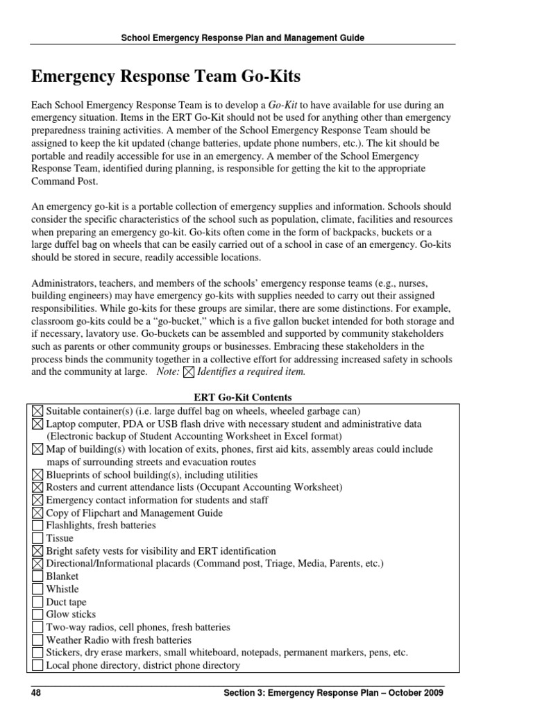 School Emergency Response Go-Kits Guide | PDF | Emergency